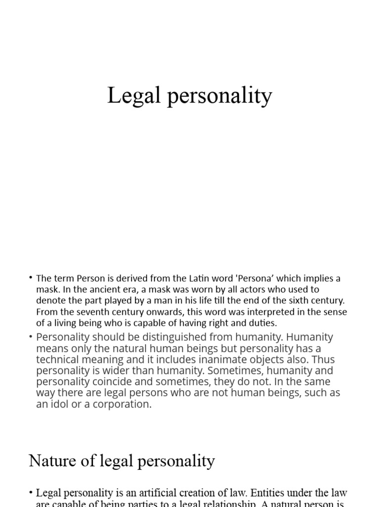 Legal Personality | PDF | Justice | Crime & Violence