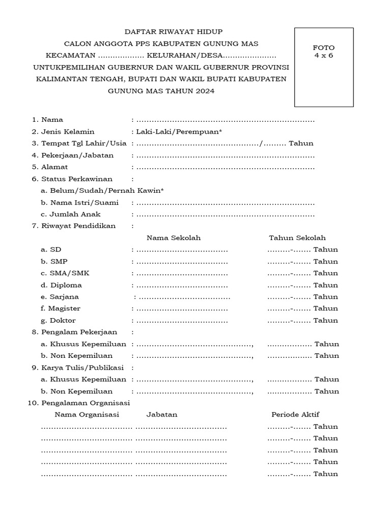 Daftar Riwayat Hidup PPS Pilkada | PDF | Karier & Perkembangan | Olahraga & Rekreasi