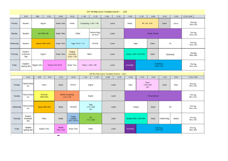 Summer 1 Timetable Year 2 | PDF