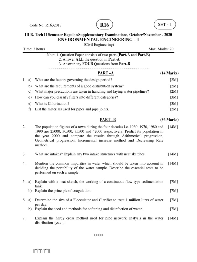 Environmental Engineering Exam Paper | PDF | Water | Environmental ...