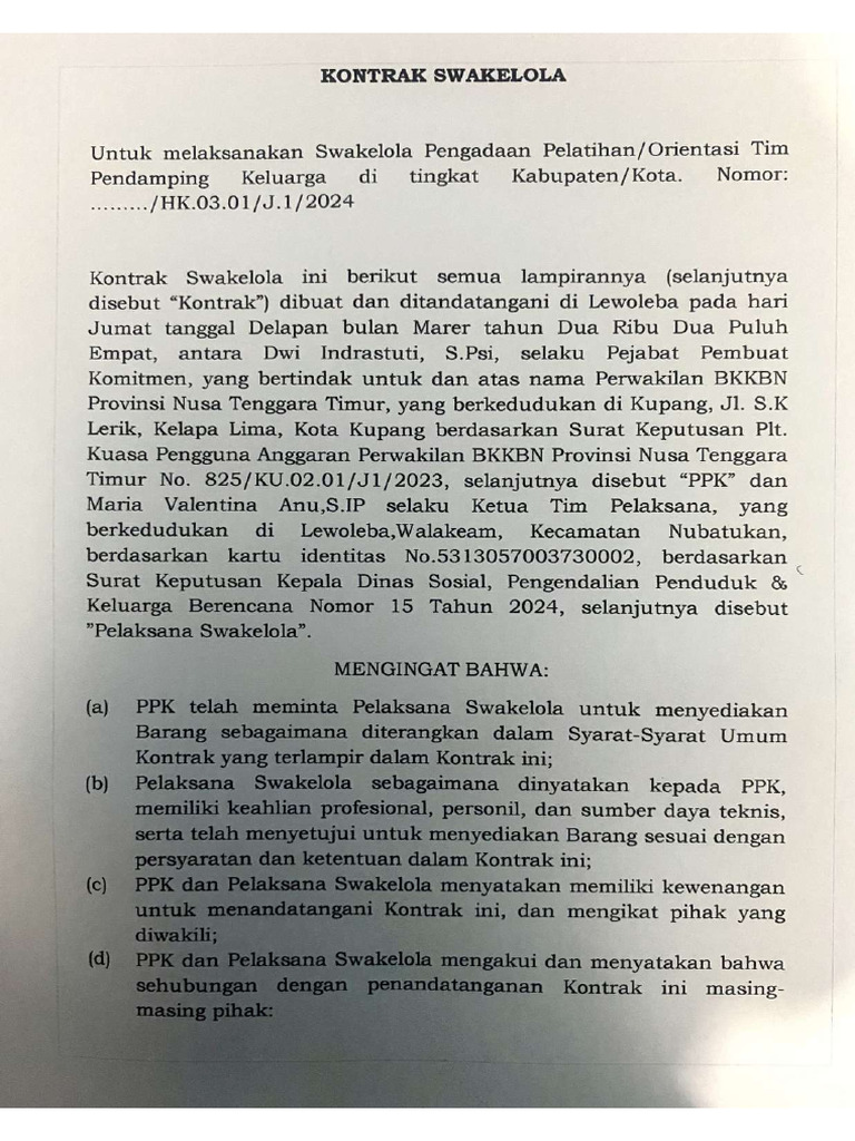 Kontrak Swakelola TPK 2024 | PDF
