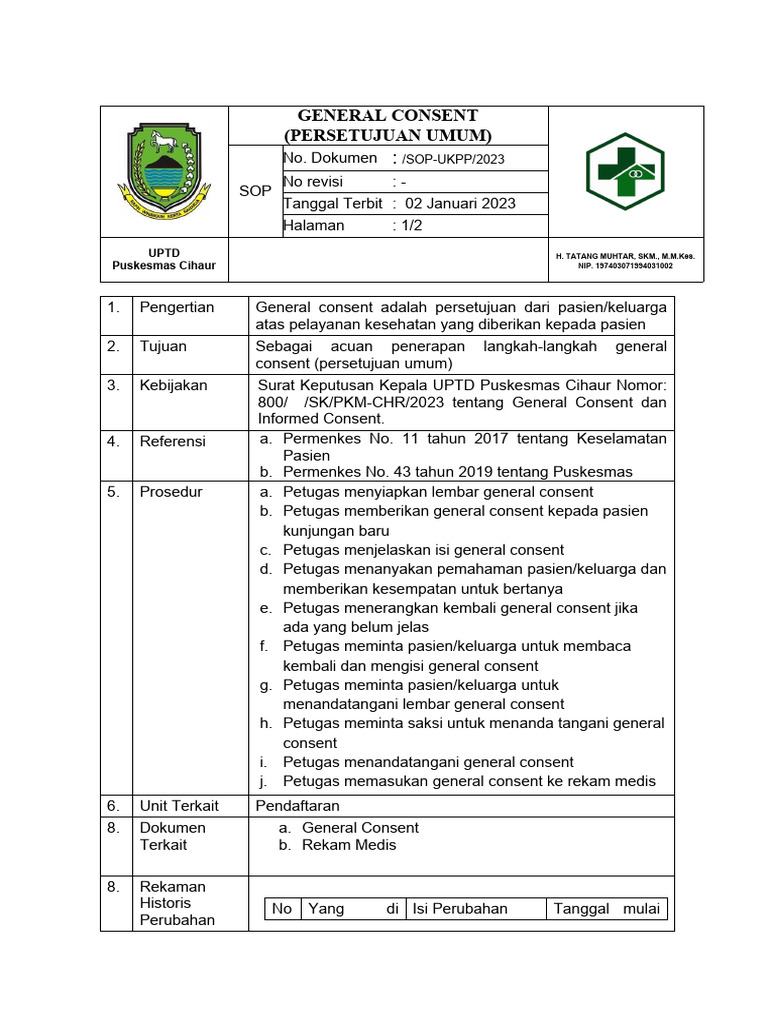 Prosedur General Consent Puskesmas | PDF