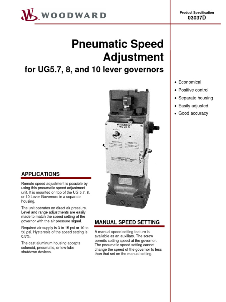 Pneumatic Speed Adjustment: For UG5.7, 8, and 10 Lever Governors | PDF