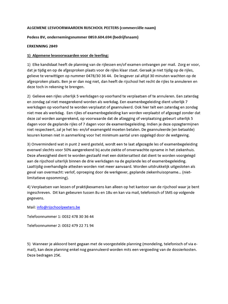 Algemene Lesvoorwaarden Rijschool Peeters - 20210601180 - 01 - 0178 ...