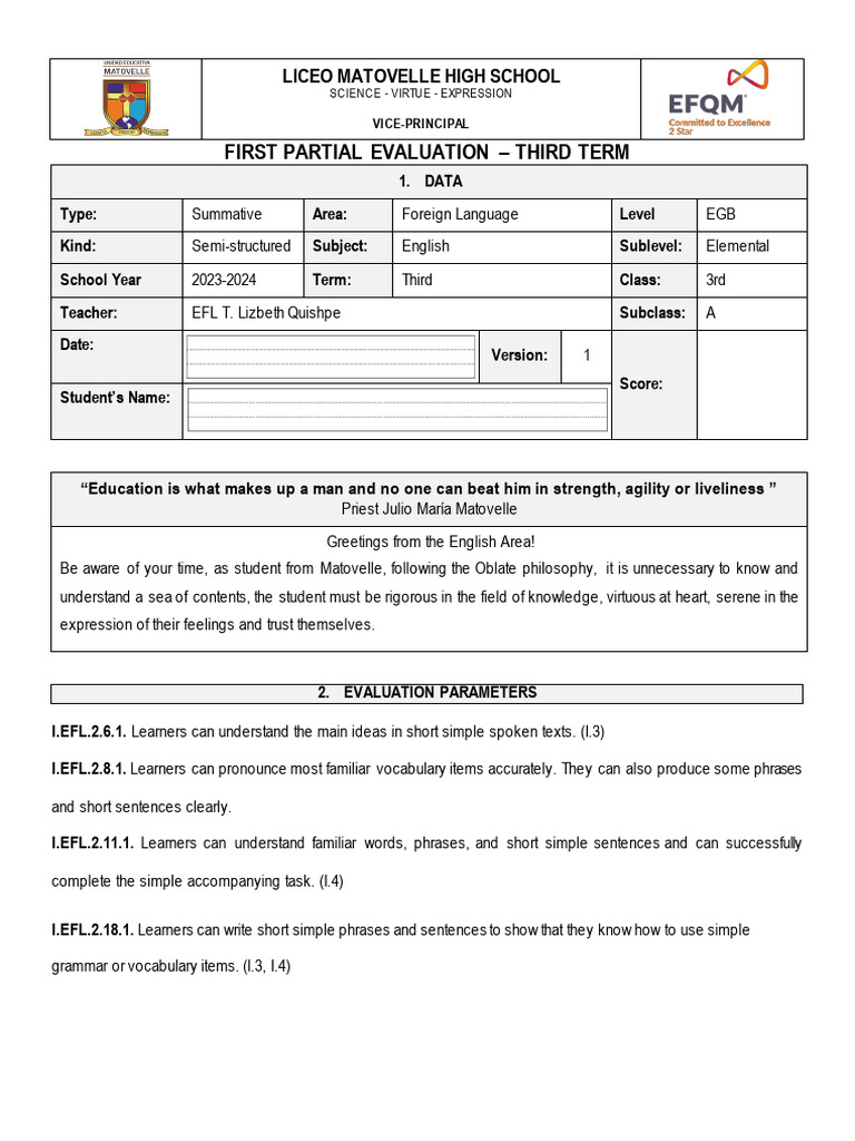 Third Term - First Partial Evaluation 3rd A | PDF | English As A Second Or Foreign Language ...