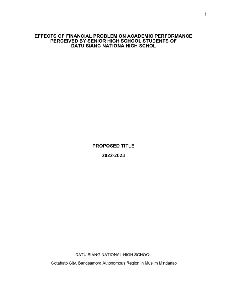 Effects of Financial Problem On Academic Performance Perceived by ...