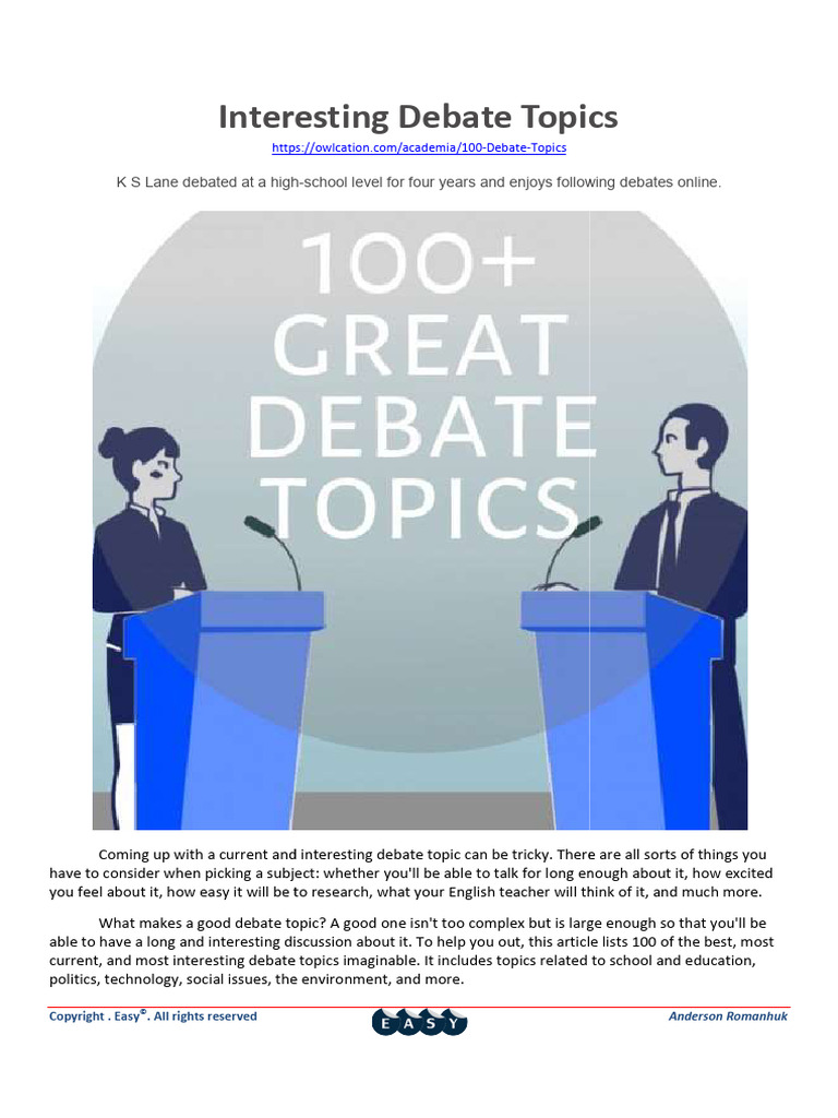 Interesting Debate Topics | PDF | Schools | Artificial Intelligence