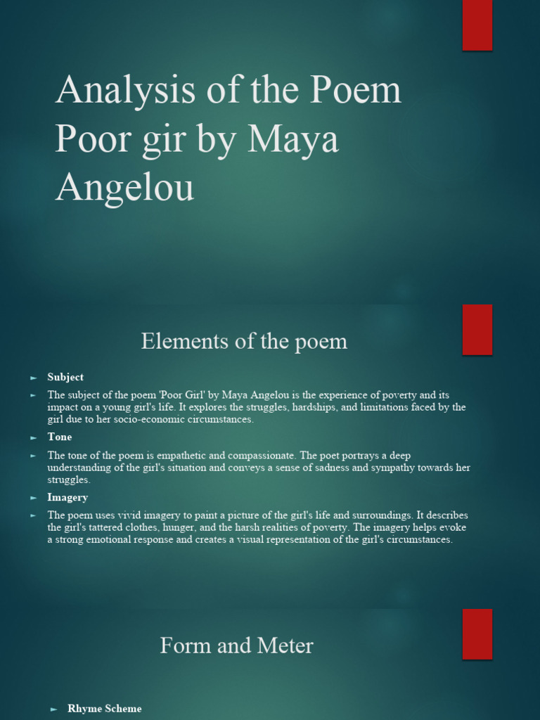 Analysis of The Poem Poor Gir by Maya | PDF | Poetry | Metre (Poetry)