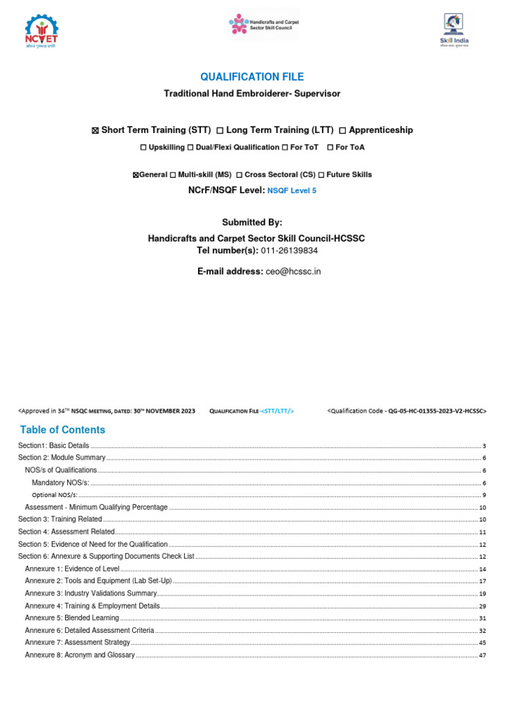 Traditional Hand Embroiderer Supervisor Guide | PDF | Embroidery | Learning