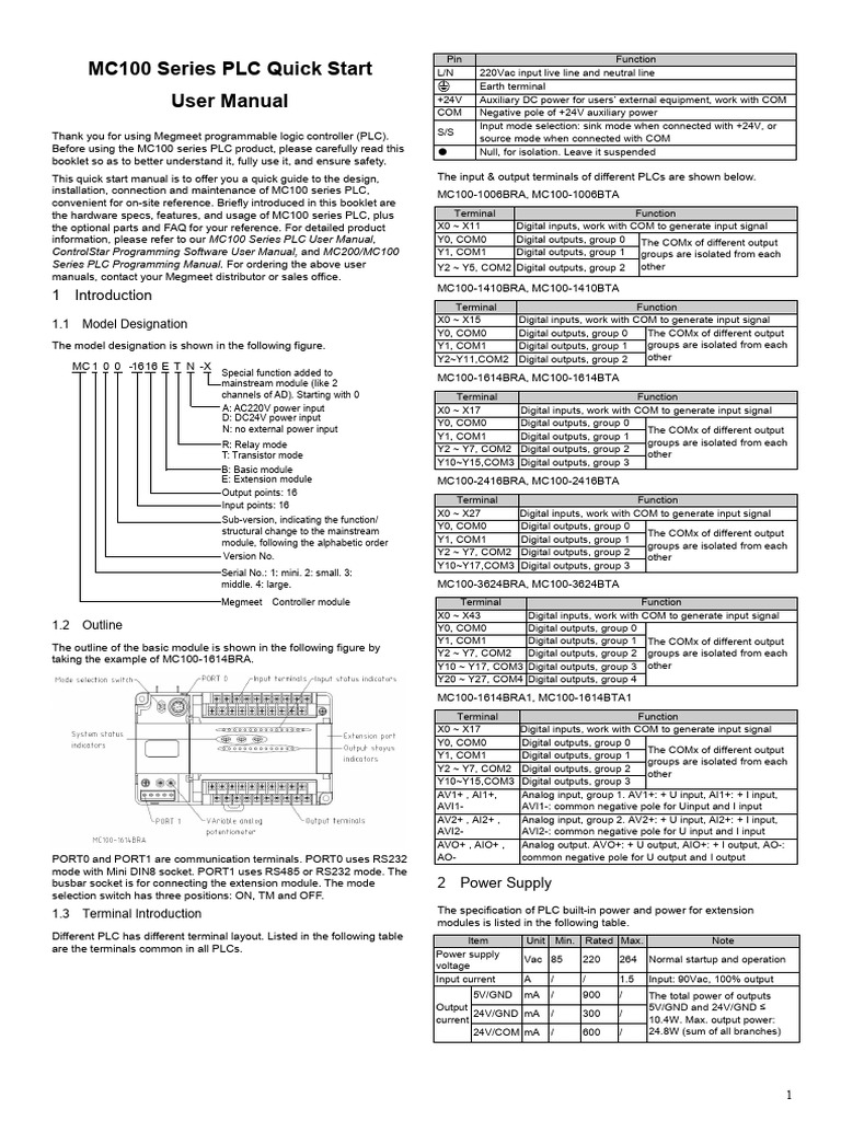 MC100 Series PLC Quick Start | PDF | Programmable Logic Controller | Relay