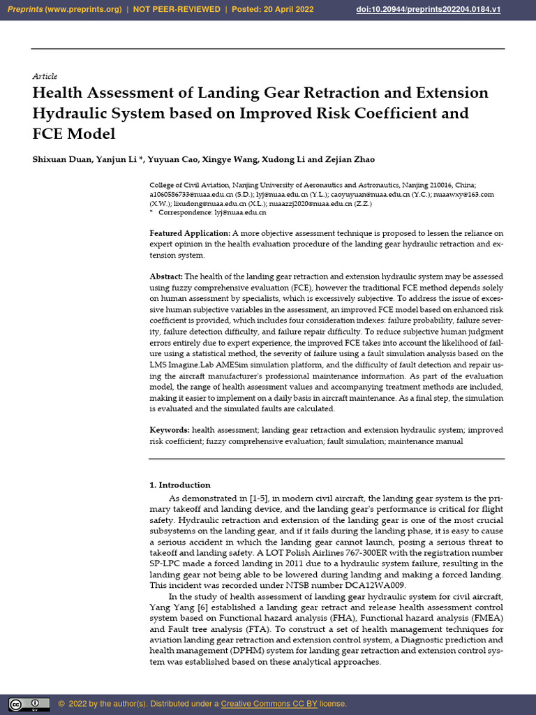 Preprints202204 0184 v1 | PDF | Landing Gear | Simulation