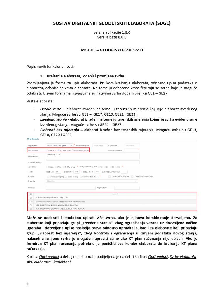Izmjene U Verziji 1.8.0. - Geodetski Elaborati | PDF