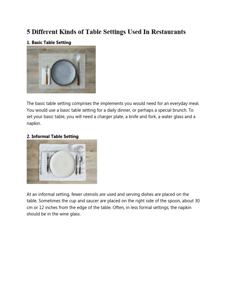 Types of Restaurant Table Settings | PDF