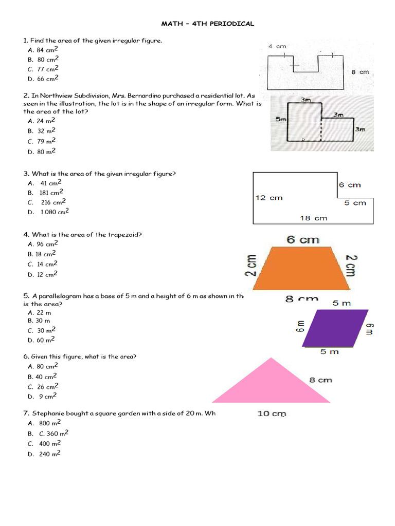 Math - 4th Periodical For Printing | PDF | Volume | Area