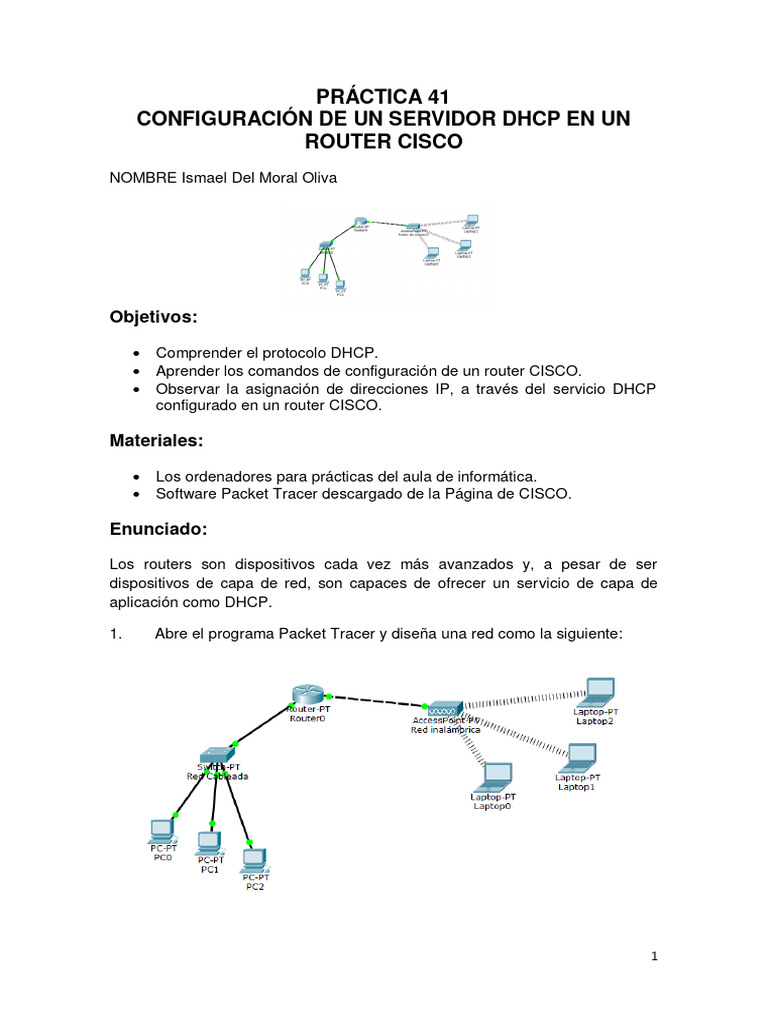 P41 Configuracion de Un Servidor DHCP en Un Router Cisco | PDF | Dirección IP | Enrutador ...