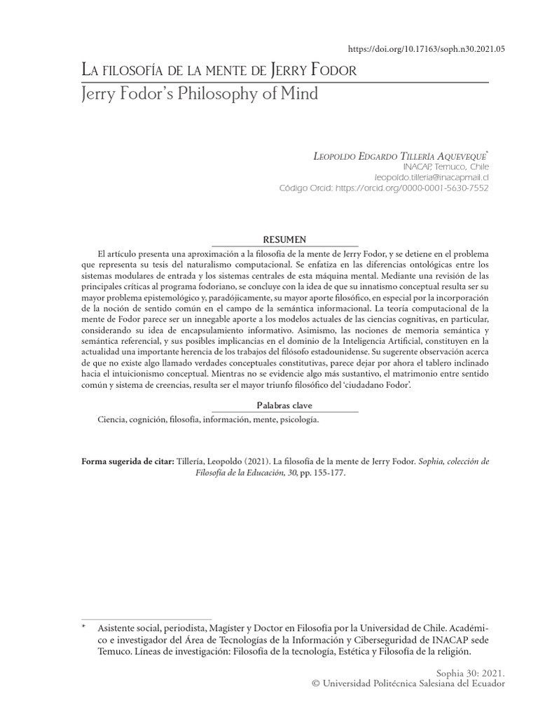 La_filosofia_de_la_mente_de_Jerry_Fodor | PDF | Pensamiento | Mente