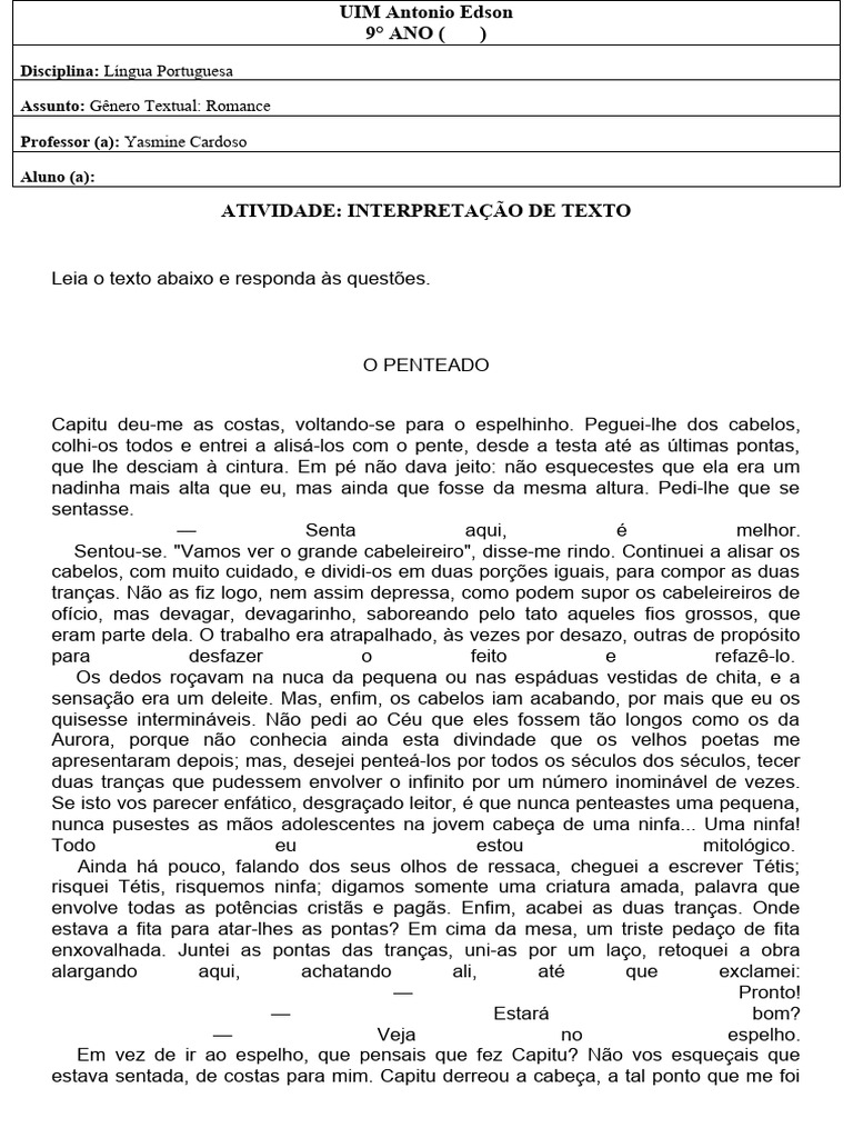 Atividade Genero Textual Romance 2 | PDF