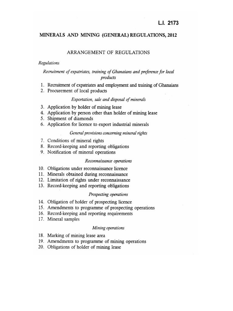 Minerals and Mining General Regulations 2012 LI 2173 | PDF