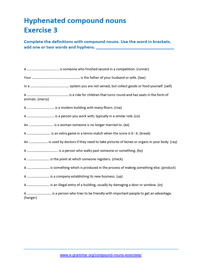 Hyphenated Compound Worksheet 3 | PDF | Linguistic Typology | Linguistics