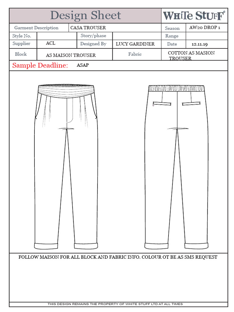 Maison Trouser Design Specifications | PDF | Textile Arts | Softlines ...