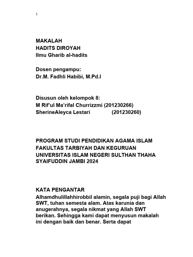 Ilmu Gharib al-Hadits: Pemahaman dan Metode | PDF