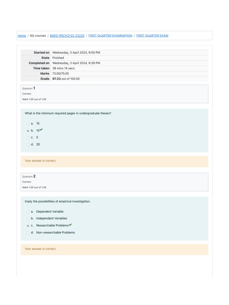 Research 1ST Quarter Exam Oed | PDF | Statistics | Hypothesis
