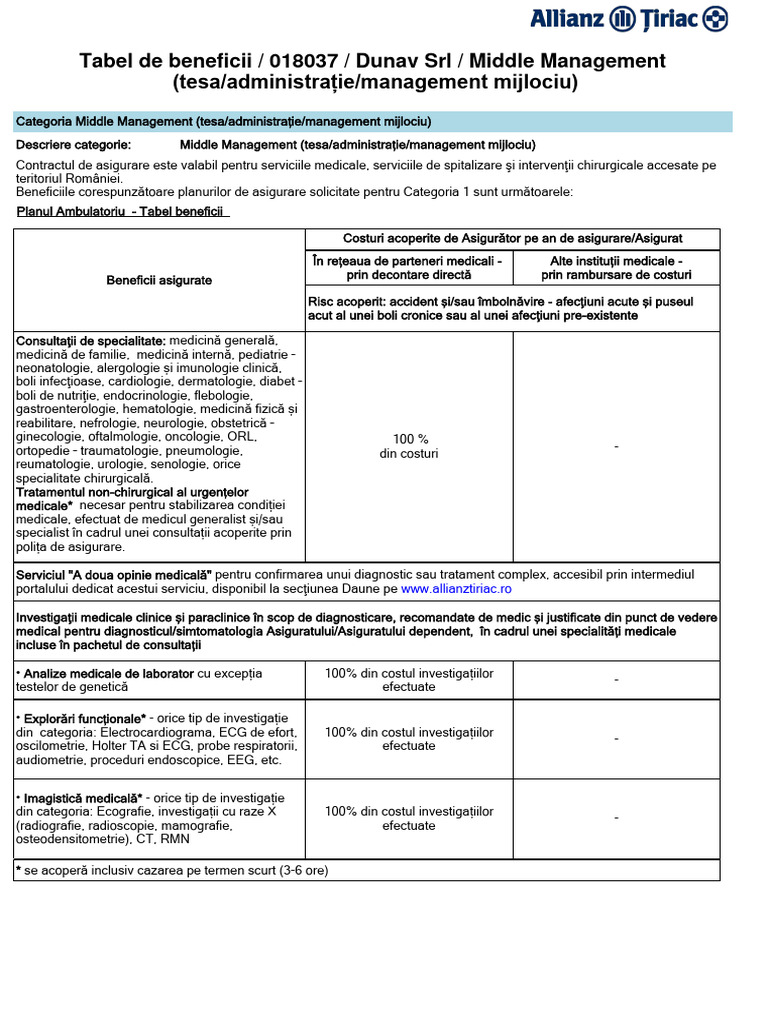 Tabel de Beneficii - S | PDF | Theory Of Medicine | Medical Tests