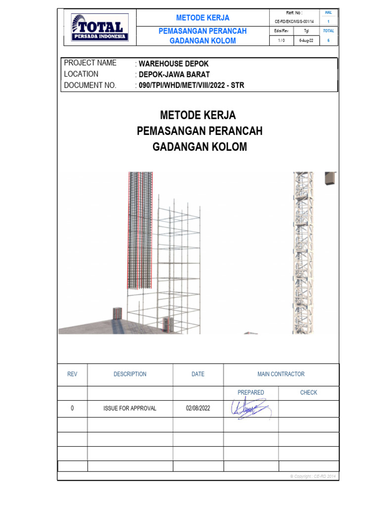 Metode Kerja Pemasangan Gadangan Kolom | PDF