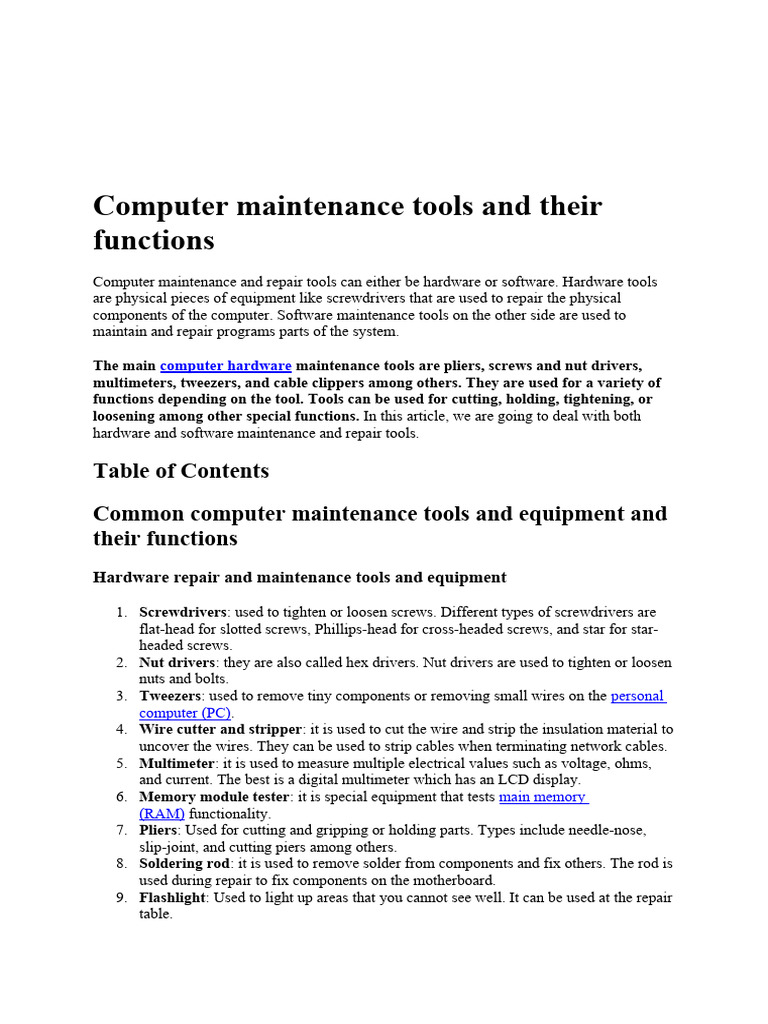 Computer Maintenance Tools and Their Functions | PDF | Antivirus ...