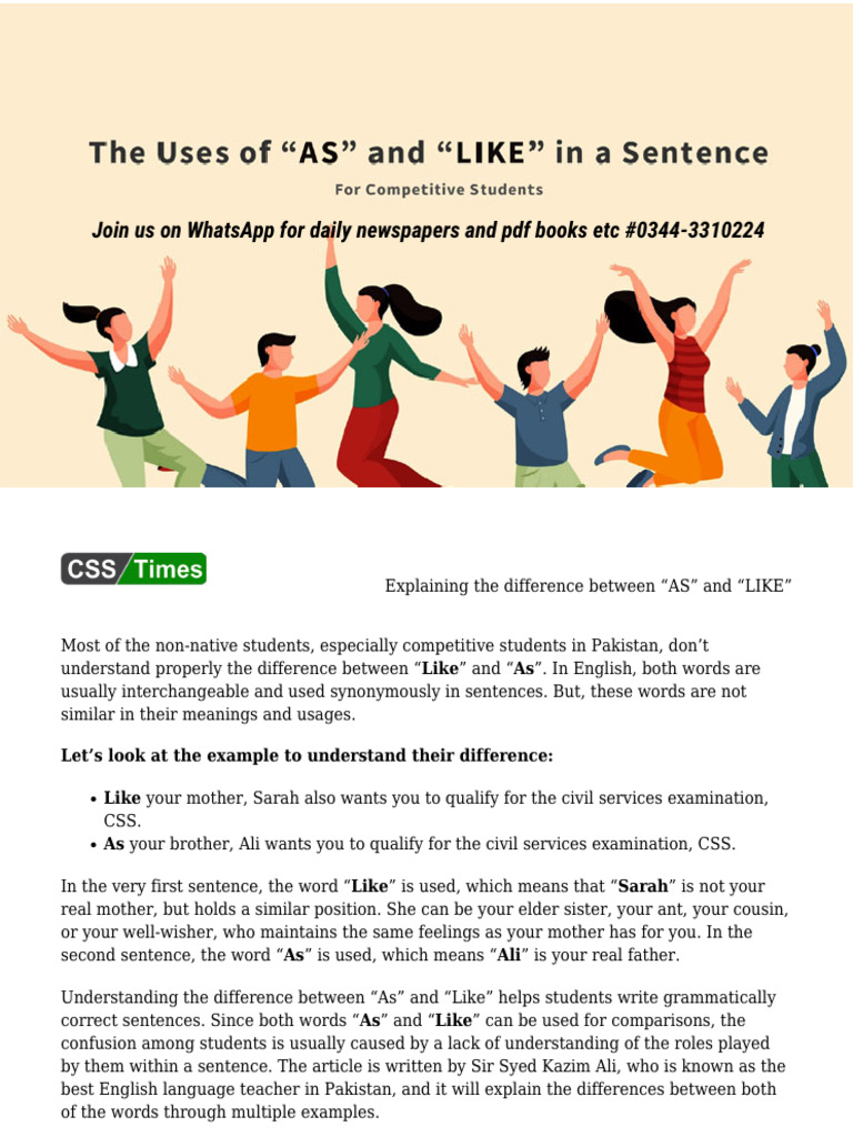 Difference Between "As" and "Like" Explained | PDF | Noun | Pronoun