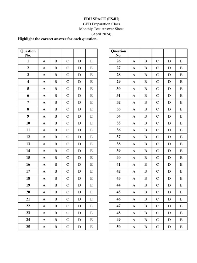 GED Answer Sheet | PDF