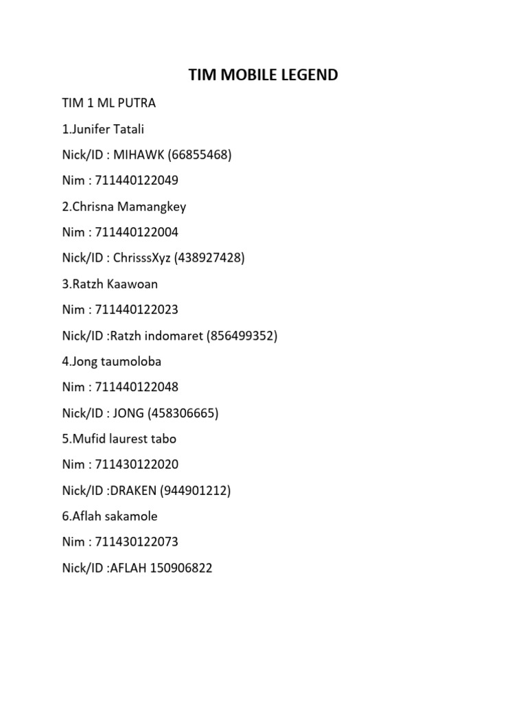 Tim Mobile Legend | PDF | Travel | Wellness