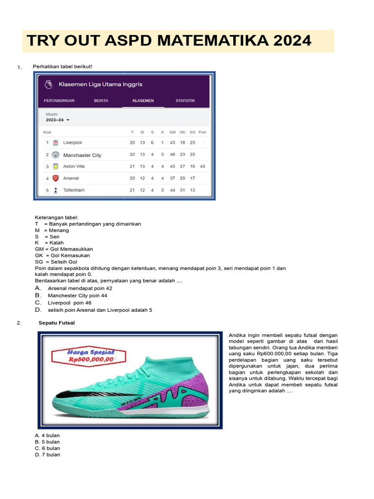TRY OUT ASPD MATEMATIKA 2024 | PDF