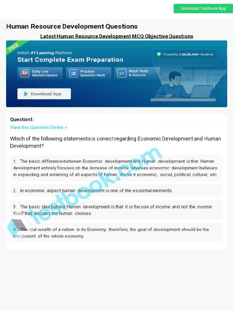MCQ On Human Resource Development 5eea6a0a39140f30f369db49 | PDF