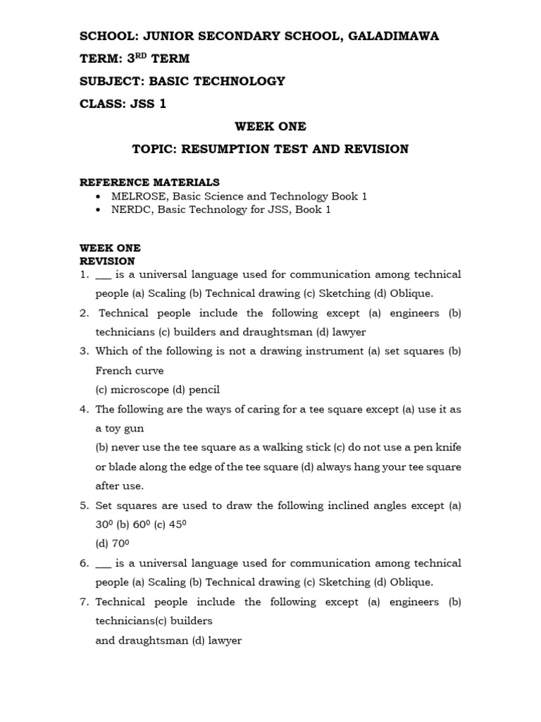 JSS 1 Lesson Note WK 1 | PDF | Technical Drawing | Drawing