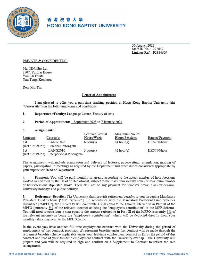 (Contract) 272637 - TIN Hiu Lui 20230901 - 20240107 2 | PDF | Justice ...