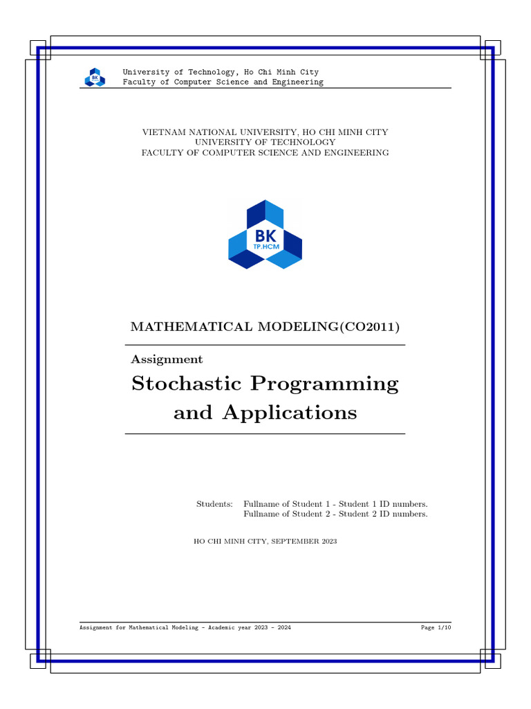 Stochastic Programming and Applications: Mathematical Modeling (Co2011) | PDF