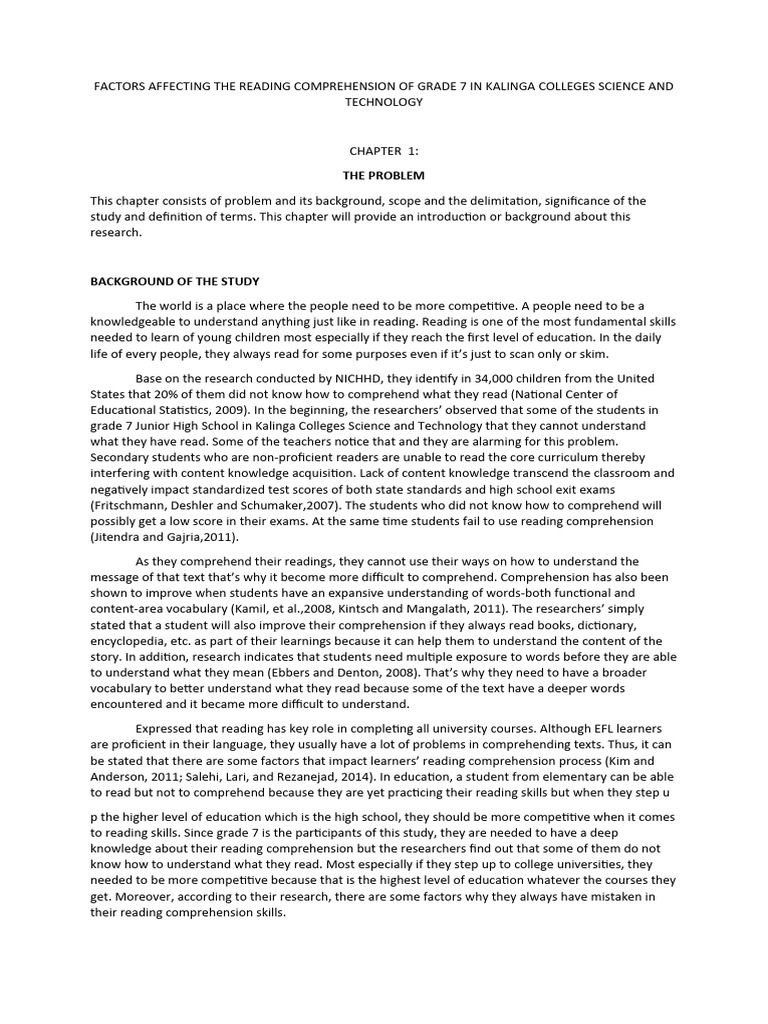 Factors Affecting The Reading Comprehension of Grade 7 in Kalinga ...