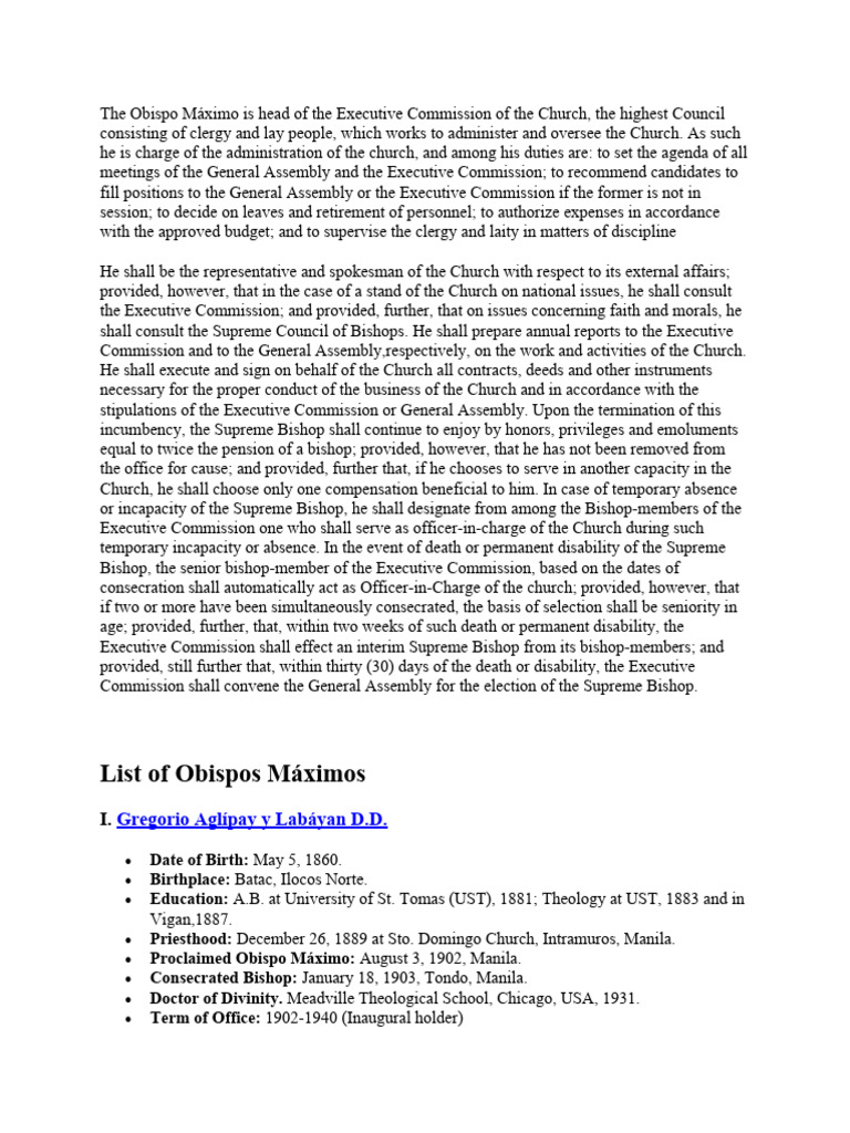 Role and Legacy of Obispo Máximo Aglipay | PDF