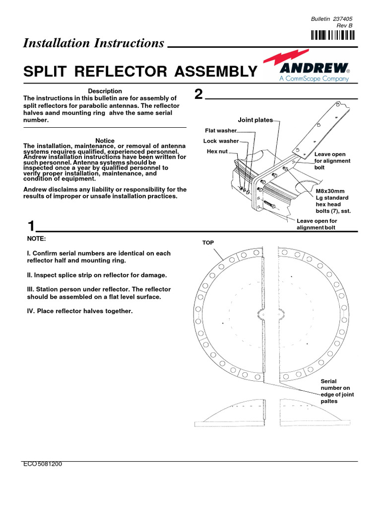 Reflector Bulletin Split Reflector Assembly | PDF | Screw