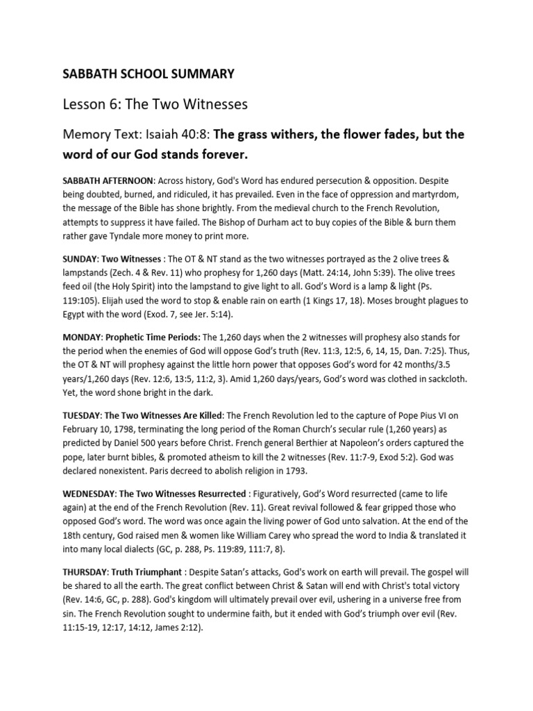 Sabbath School Summary Lesson 6 | PDF | Jesus | God