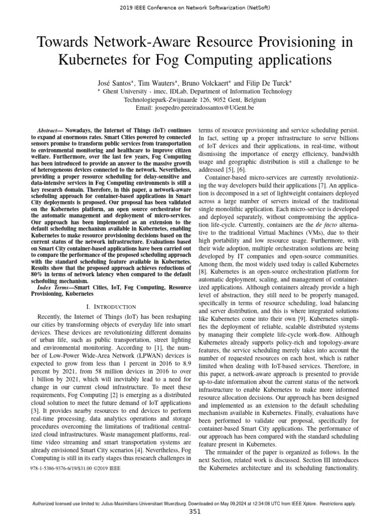 Network-Aware Kubernetes for Fog Computing | PDF | Internet Of Things ...