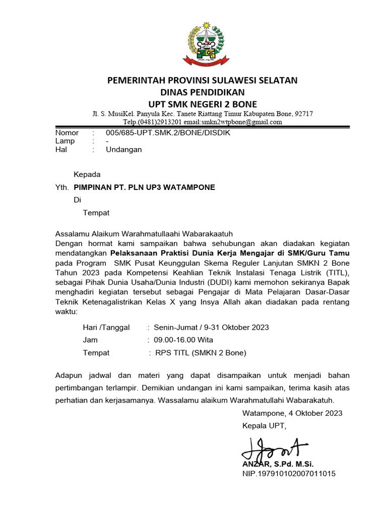 Undangan Guru Tamu SMKN 2 Bone | PDF | Komputer