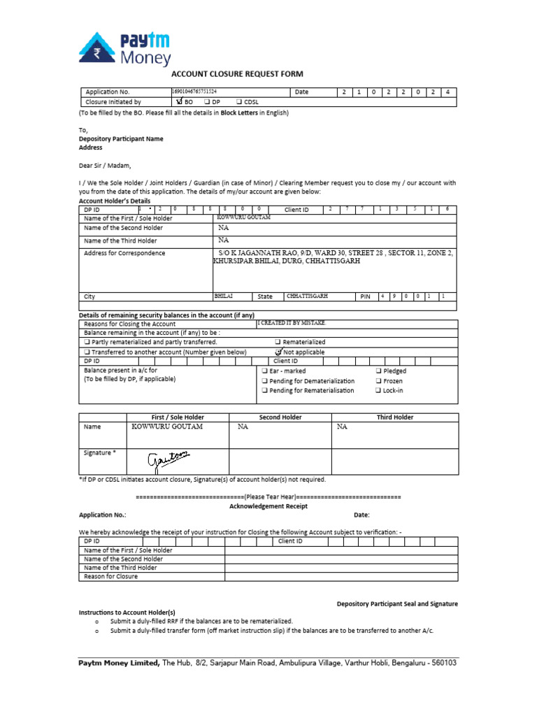 Account Closure Request Form | PDF