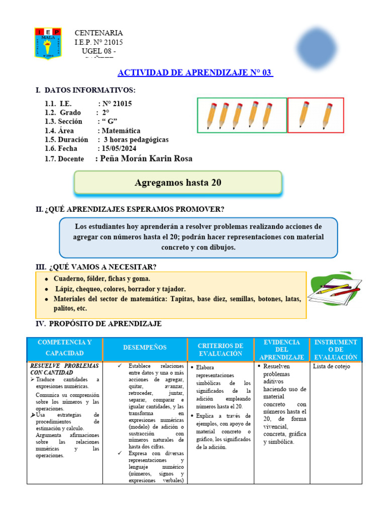 Matemática - Agregamos Hasta 20 | PDF | Aprendizaje | Evaluación