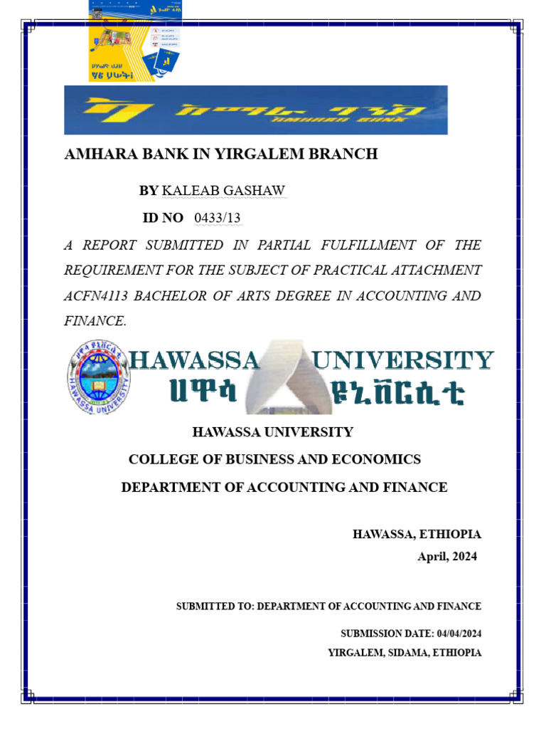 Kaleab G. Internship Report Paper | PDF | Banks | Transaction Account
