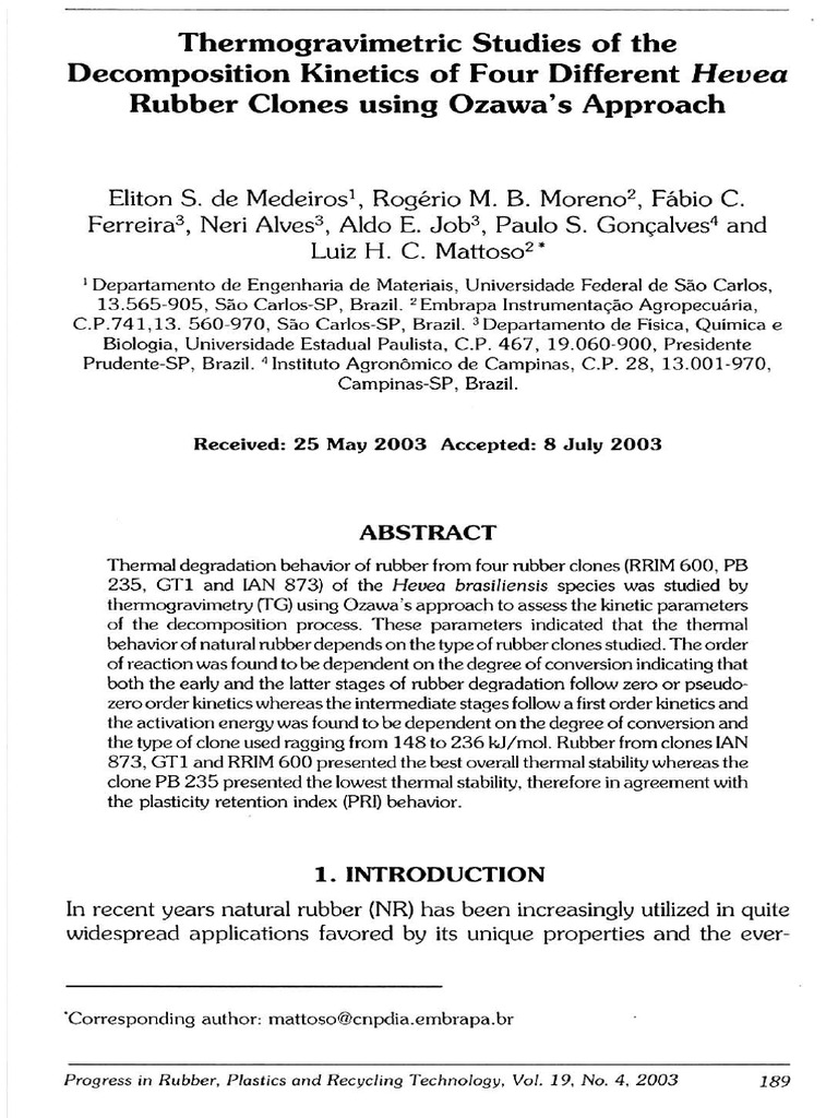 2004 Thermogravimetric Studies of Decomposition Kinetics of Four ...