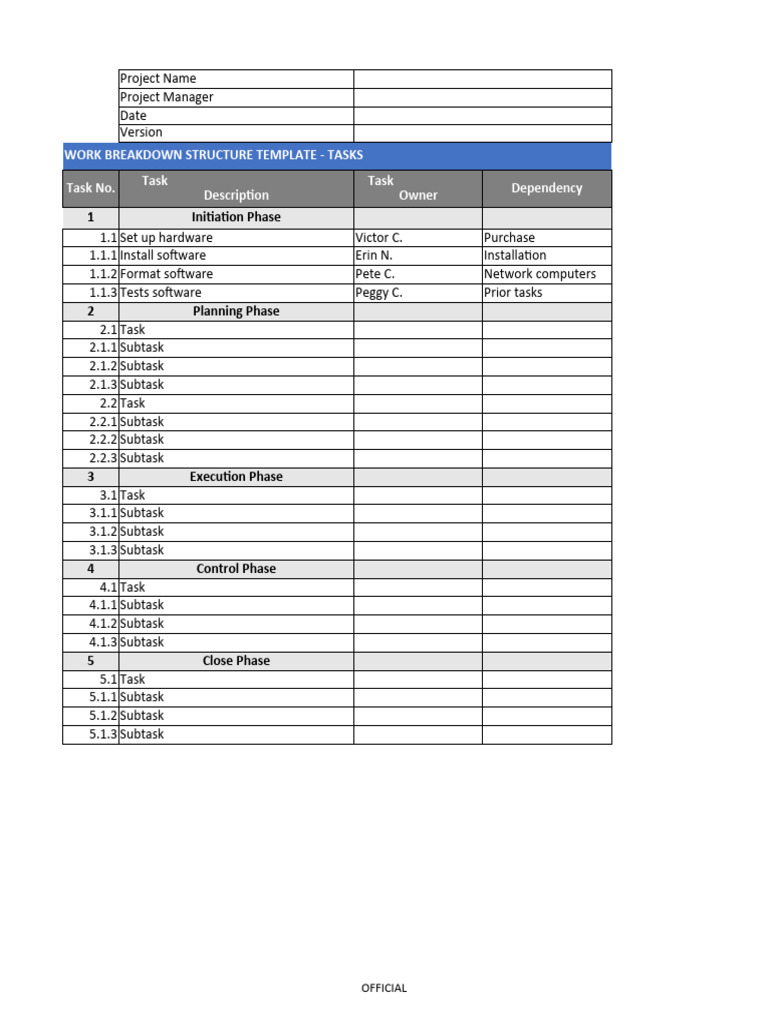 WBS Task List and Subtask Template | PDF | Microsoft Excel | Software