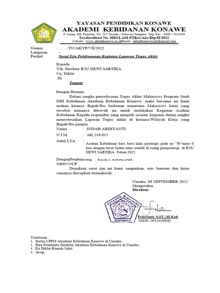 Surat - Penelitian - Lta - Indah Ardiyanti | PDF