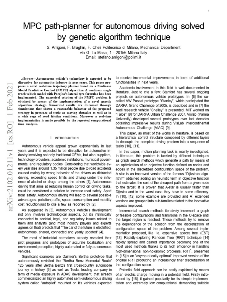 MPC Path-Planner For Autonomous Driving | Download Free PDF | Mathematical Optimization ...